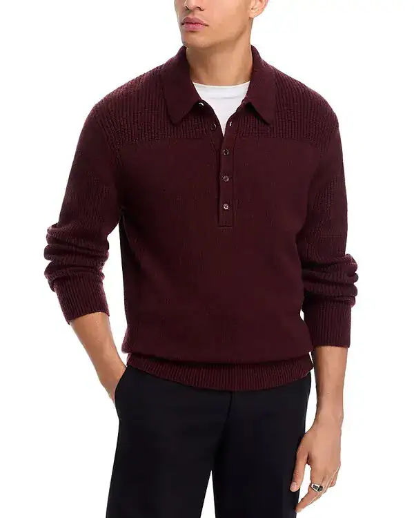 Helmut Lang Relaxed Fit Block Knit Wool Polo Sweater - Dark